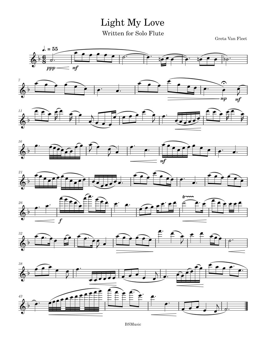Light My Love - Greta Van Fleet Sheet Music for Flute (Solo ...
