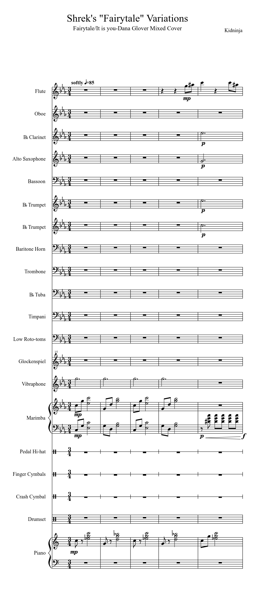 Shrek's "Fairytale" Variations Sheet Music for Piano, Trombone, Tuba ...