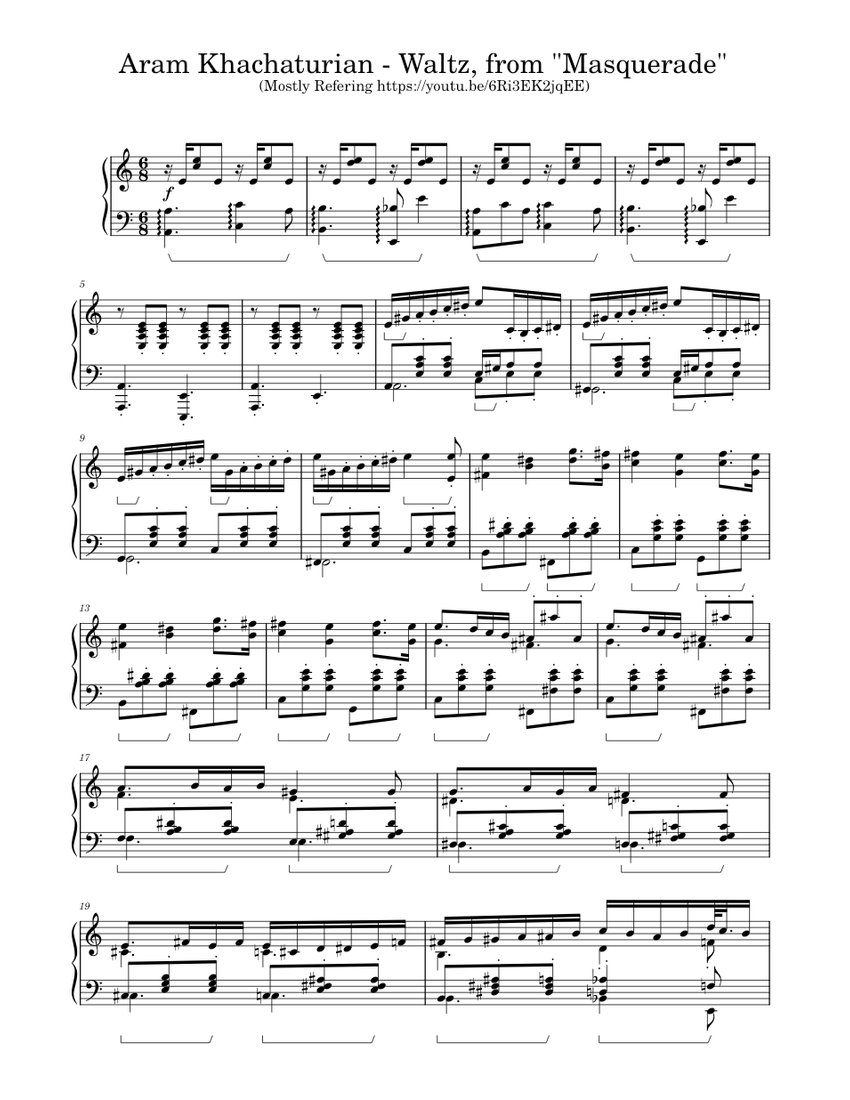 Waltz, from "Masquerade" - Aram Khachaturian Sheet music for Piano ...