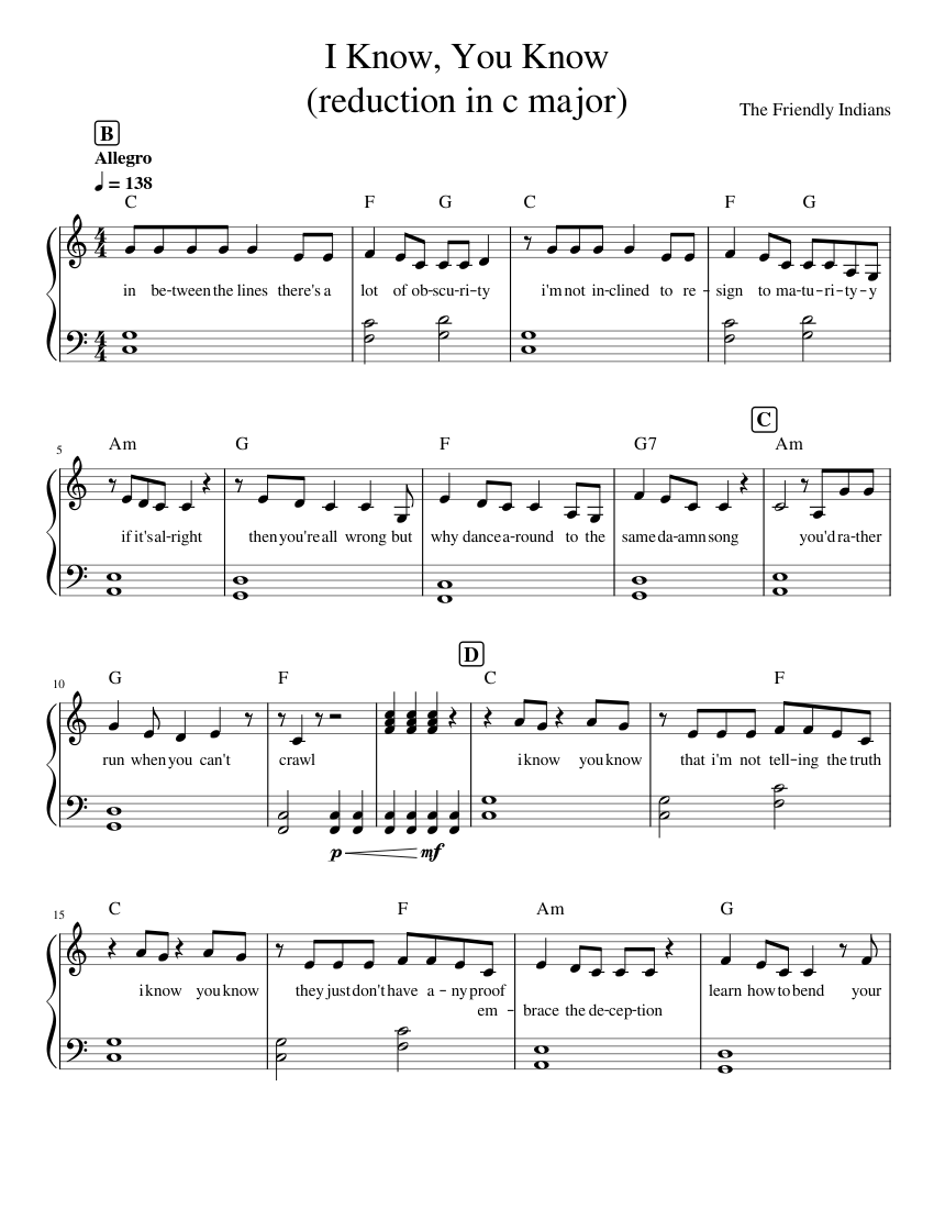 I Know, You Know - reduction in c major Sheet music for Piano (Solo ...