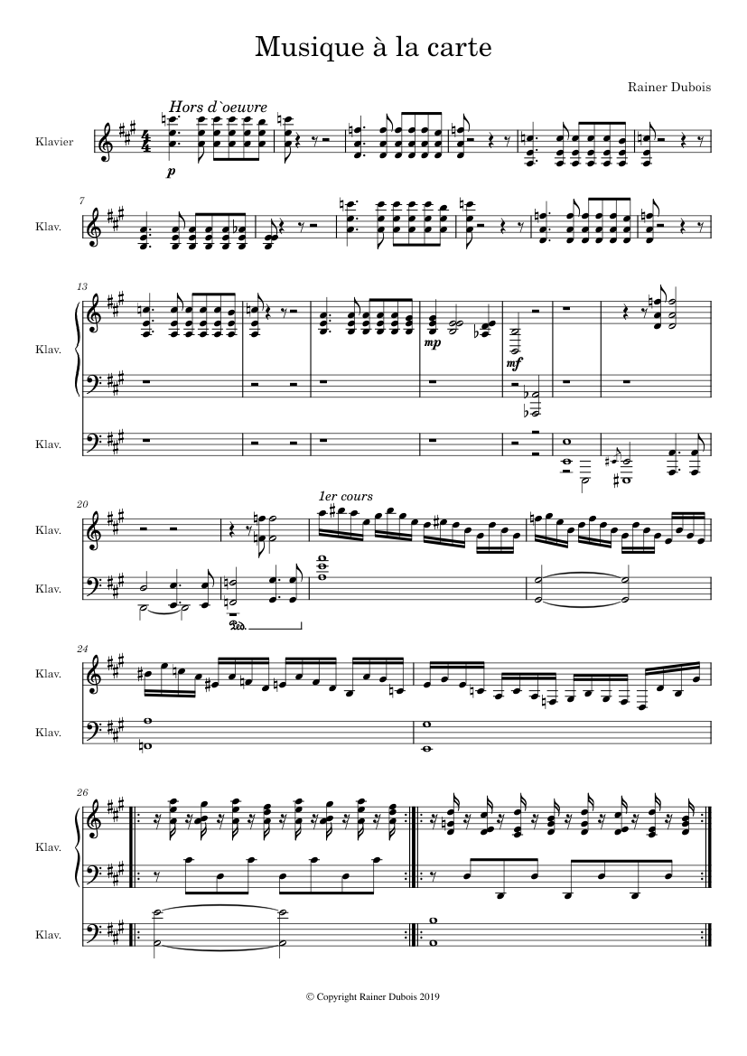Musique à la carte Sheet music for Piano, Mezzo soprano, Flute, Oboe ...