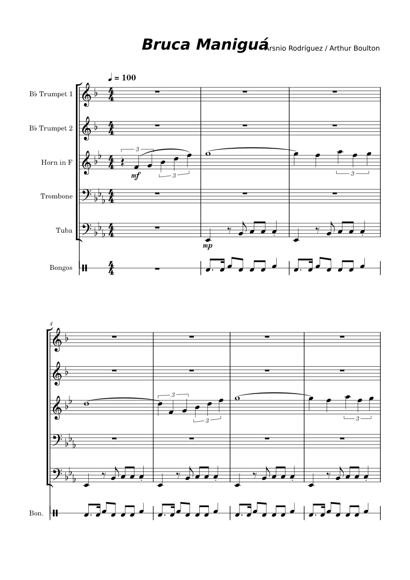Bruca Manigua Sheet Music for Trombone, Tuba, French horn, Strings ...