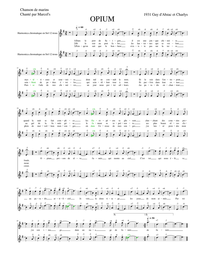 Opium - Guy d'Abzac et Charlys Sheet music for Harmonica (Woodwind Duet ...