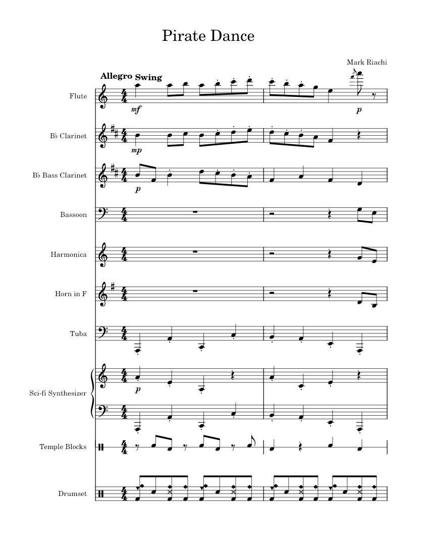 Pirate Dance Sheet music for Tuba, Flute, Clarinet in b-flat, Clarinet ...