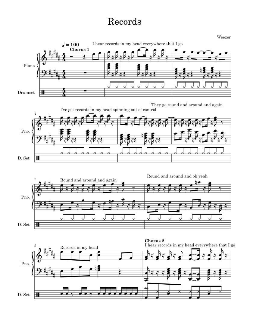 Records – Weezer Sheet music for Piano, Drum group (Mixed Duet ...