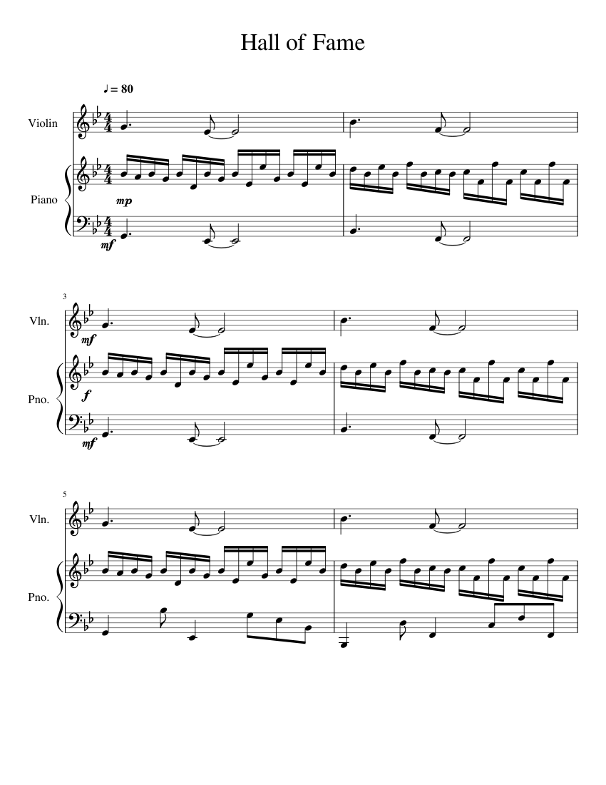 Hall of fame Sheet music for Piano, Violin (Solo) | Musescore.com