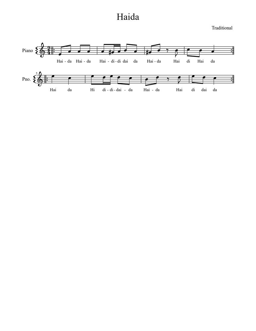 Haida Sheet music for Piano (Solo) | Musescore.com
