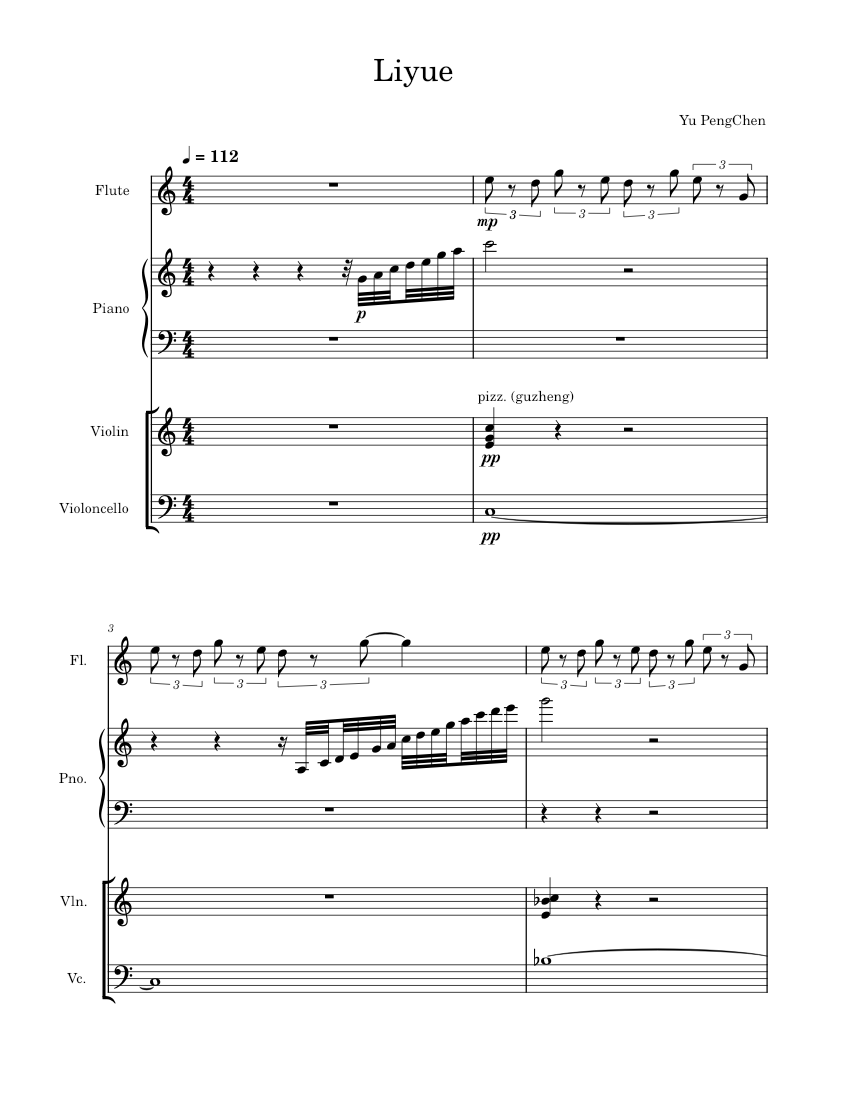 Liyue - Yu Peng Chen Sheet music for Piano, Flute, Violin, Cello (Mixed Quartet) | Musescore.com