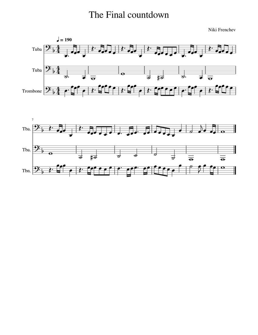The Final countdown Sheet music for Trombone, Tuba (Mixed Trio ...