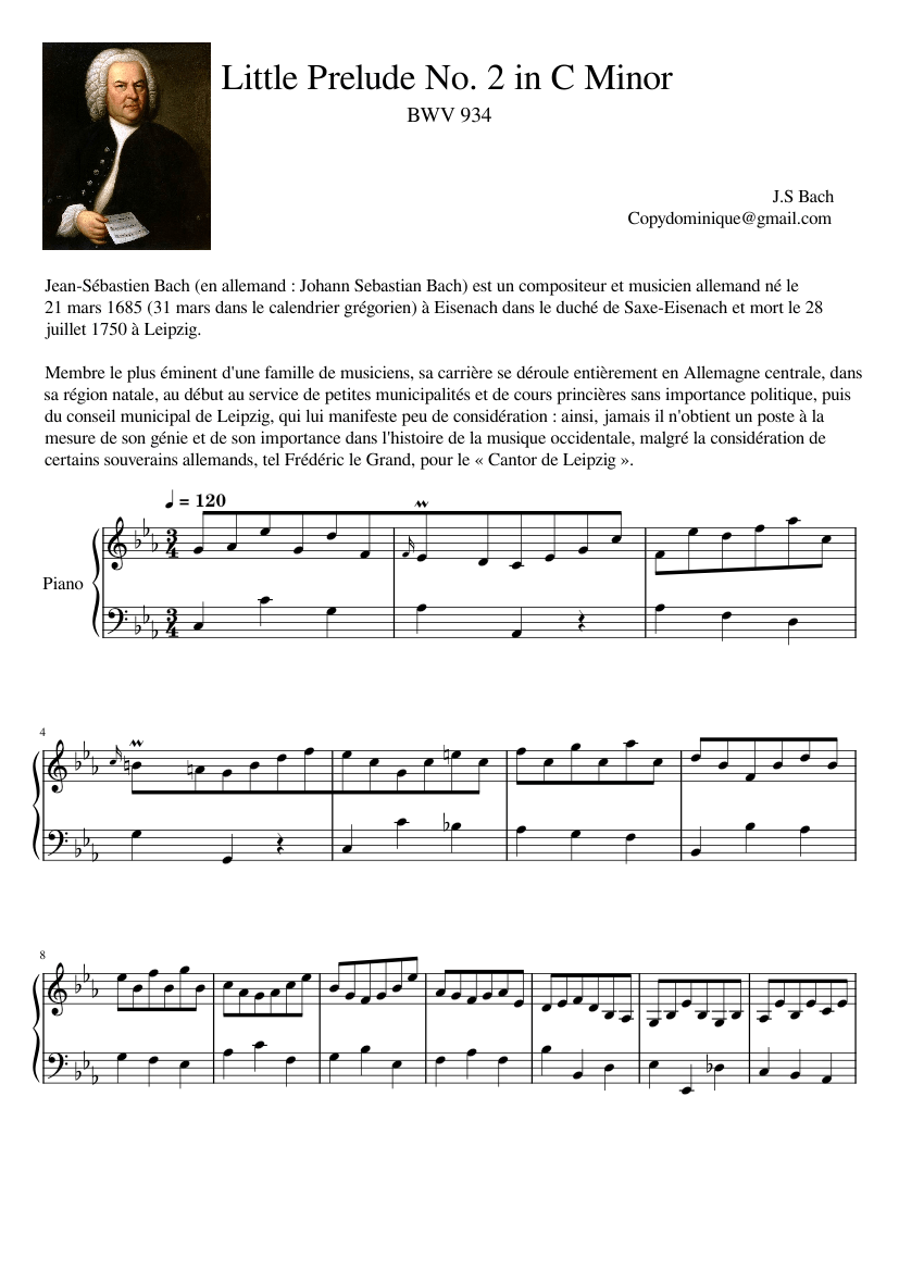 Johann Sebastian Bach - BWV 934 Sheet music for Piano (Solo) Easy | Musescore.com