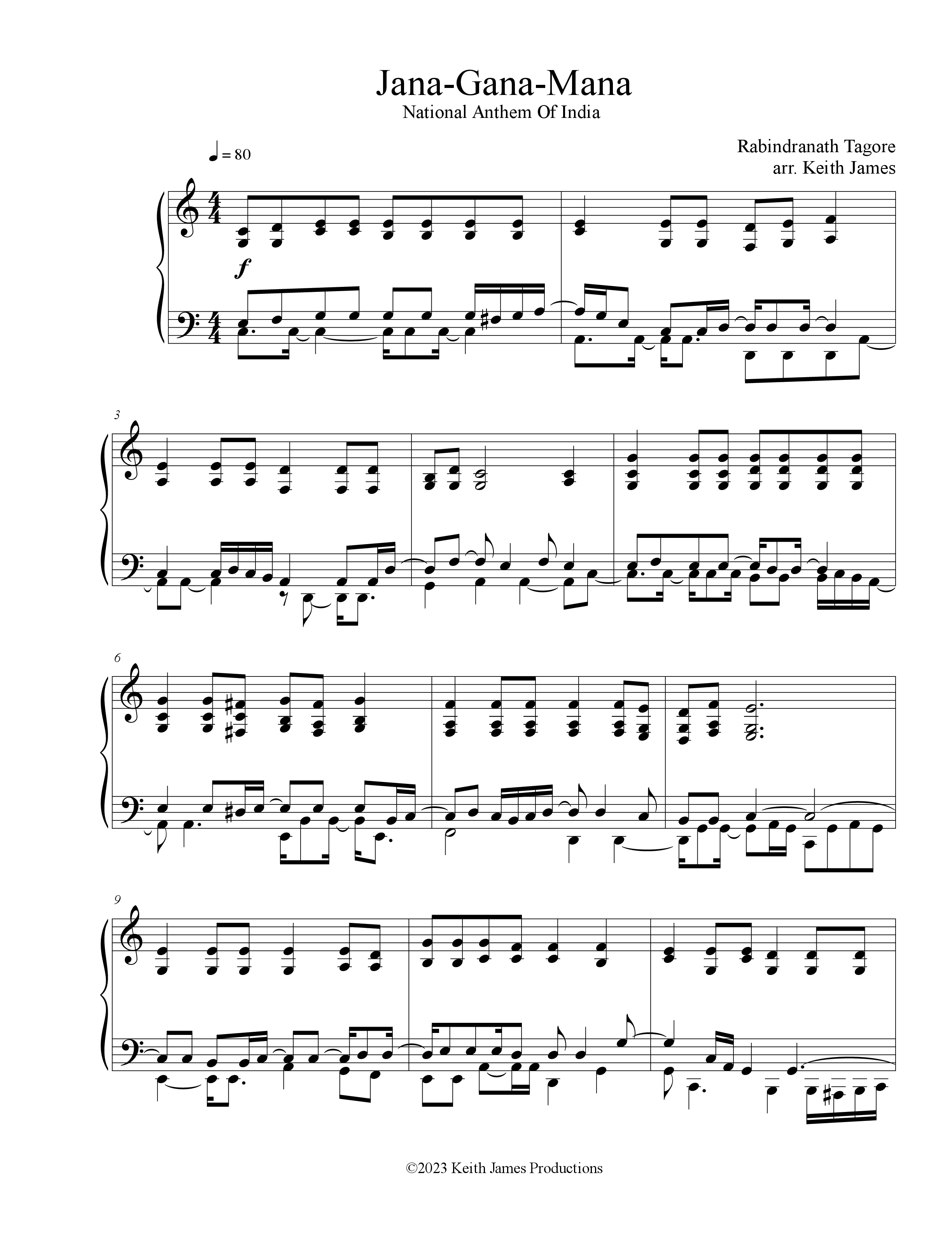 Play Official version of Jana Gana Mana Sheet Music by Rabindranath Tagore for Piano | MuseScore.com