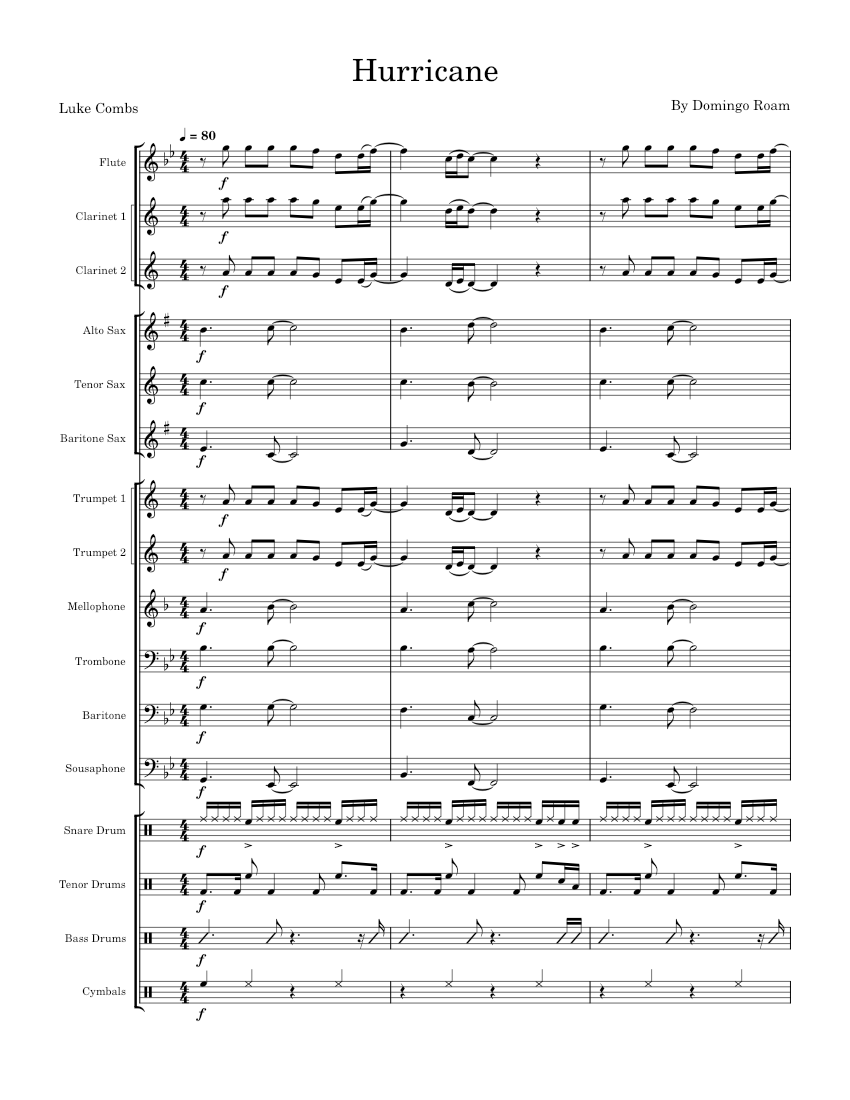 Hurricane - Luke Combs Sheet music for Trombone, Tuba, Flute, Saxophone ...