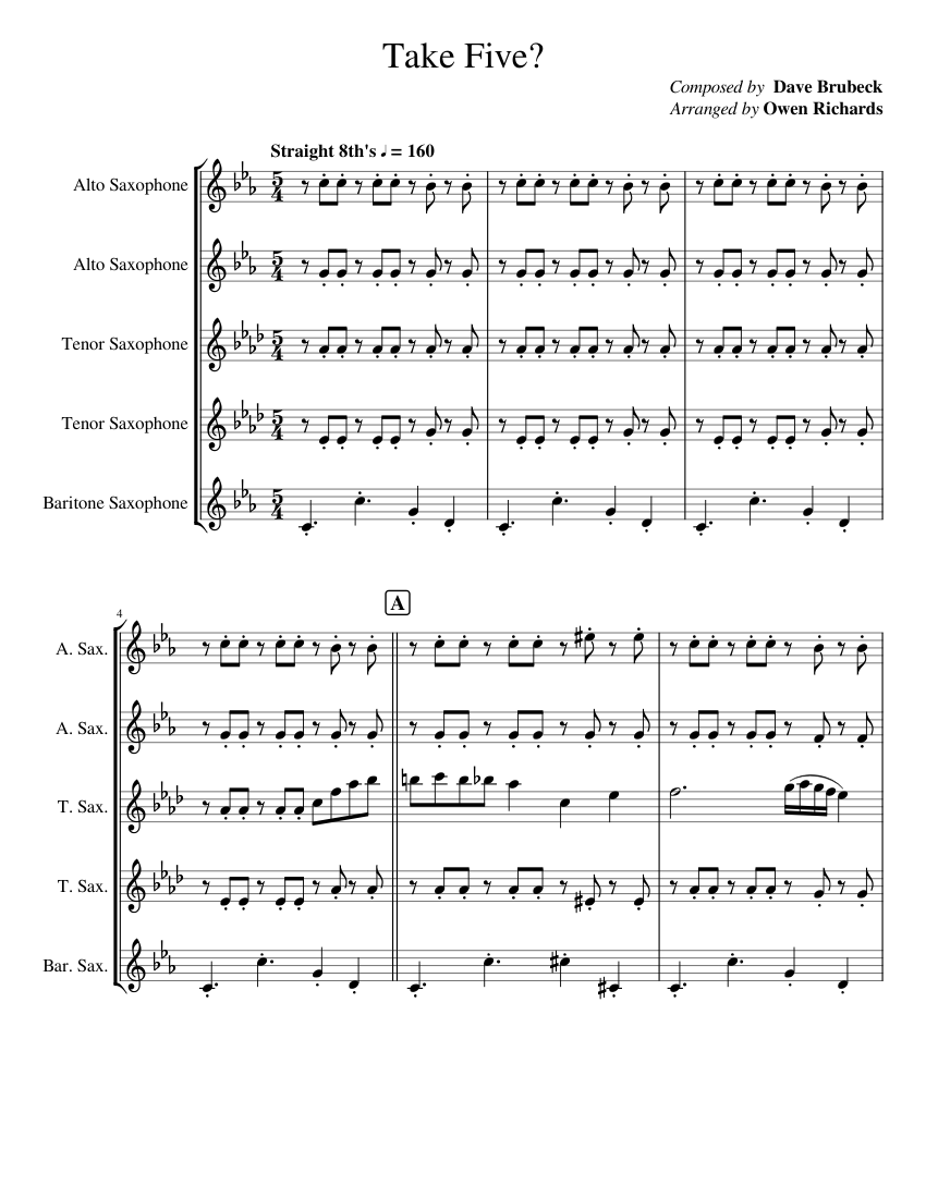 Take_Five_Quintet Sheet music for Saxophone alto, Saxophone tenor ...