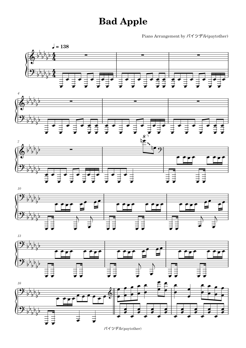Bad Apple!! – nomico Sheet Music for Piano (Solo) | MuseScore.com