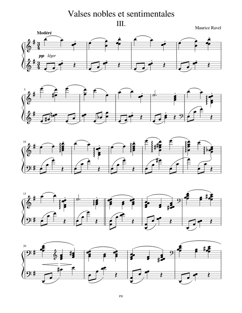 Ravel - Valses Nobles et Sentimentales, III - Modéré Sheet music for Piano (Solo) | Musescore.com
