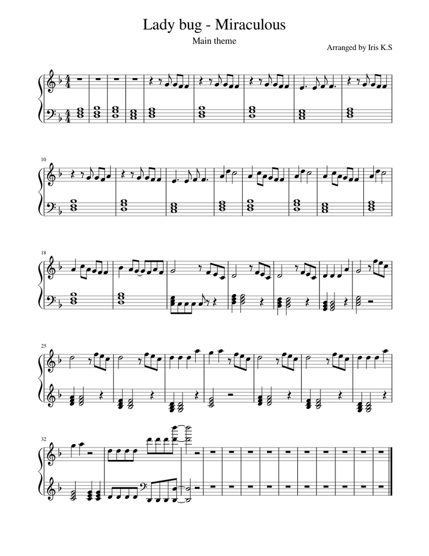 Lady bug - Miraculous - Easy theme Sheet music for Piano (Solo ...