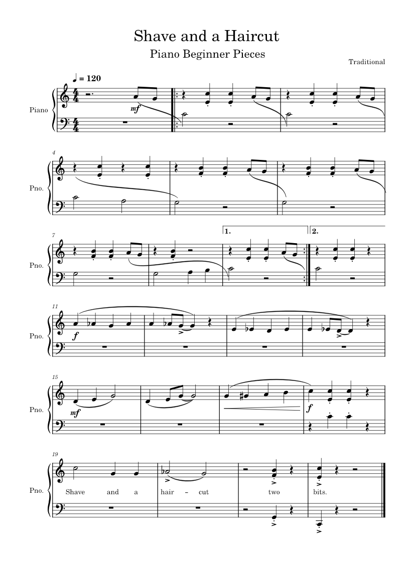 Shave and a haircut – Misc Traditional Sheet Music for Piano (Solo ...
