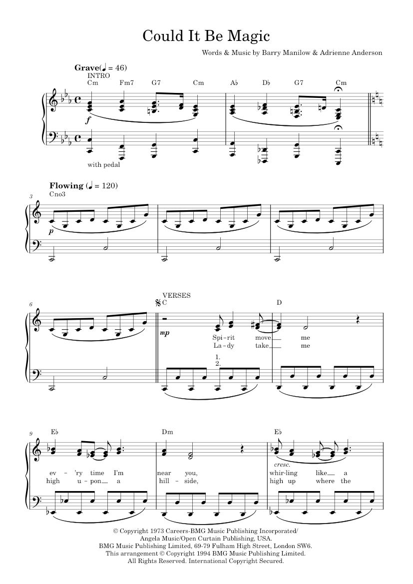 Play Official version of Could it be magic Sheet Music by Barry Manilow ...