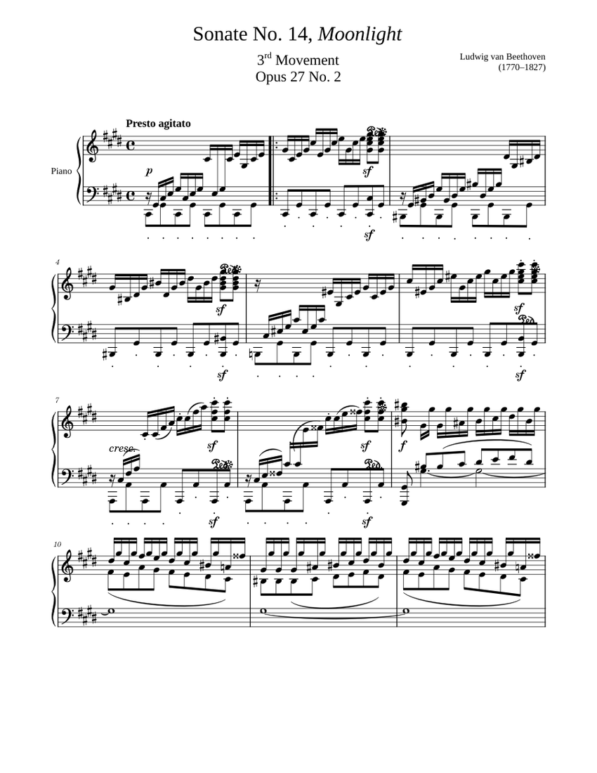 Moonlight Sonata 3rd Movement – Ludwig van Beethoven Sheet music for ...