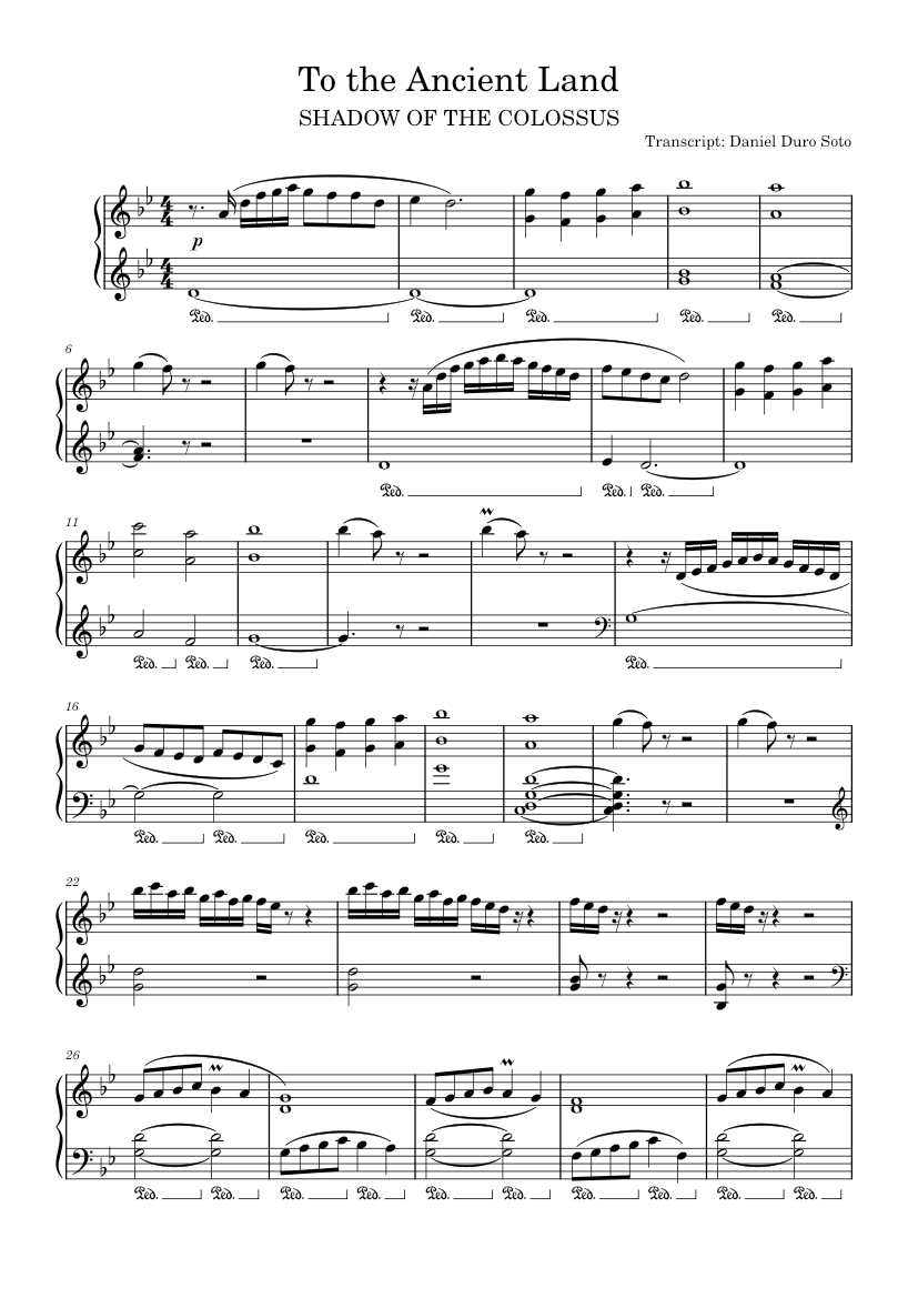 To the Ancient Land - Shadow Of The Colossus – Kow Otani . Sheet music ...