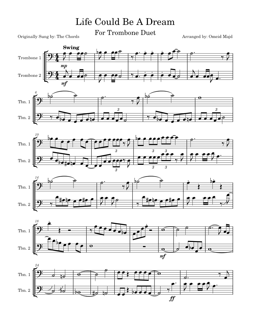 Sh-boom (Life Could Be A Dream) – The Chords-Arranged By:Omeid Majd Sheet music for Trombone ...