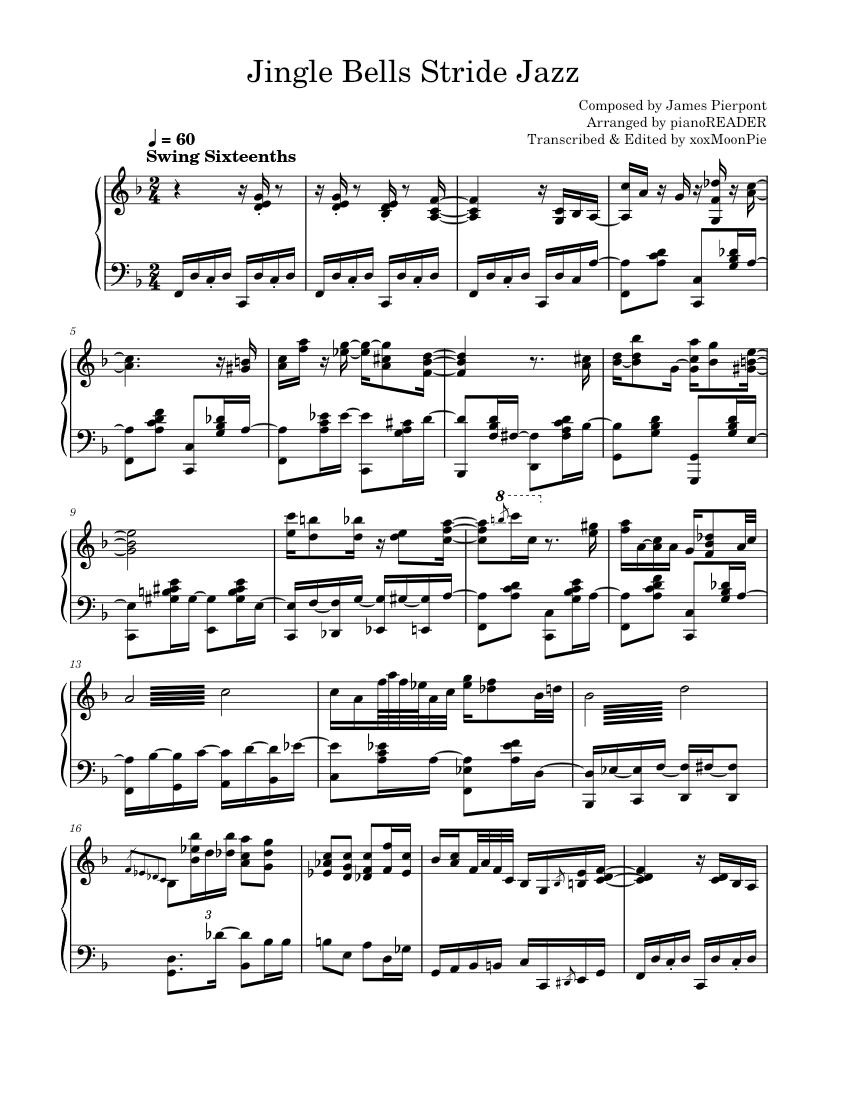 Jingle Bells Stride Jazz Sheet Music for Piano (Solo) | MuseScore.com