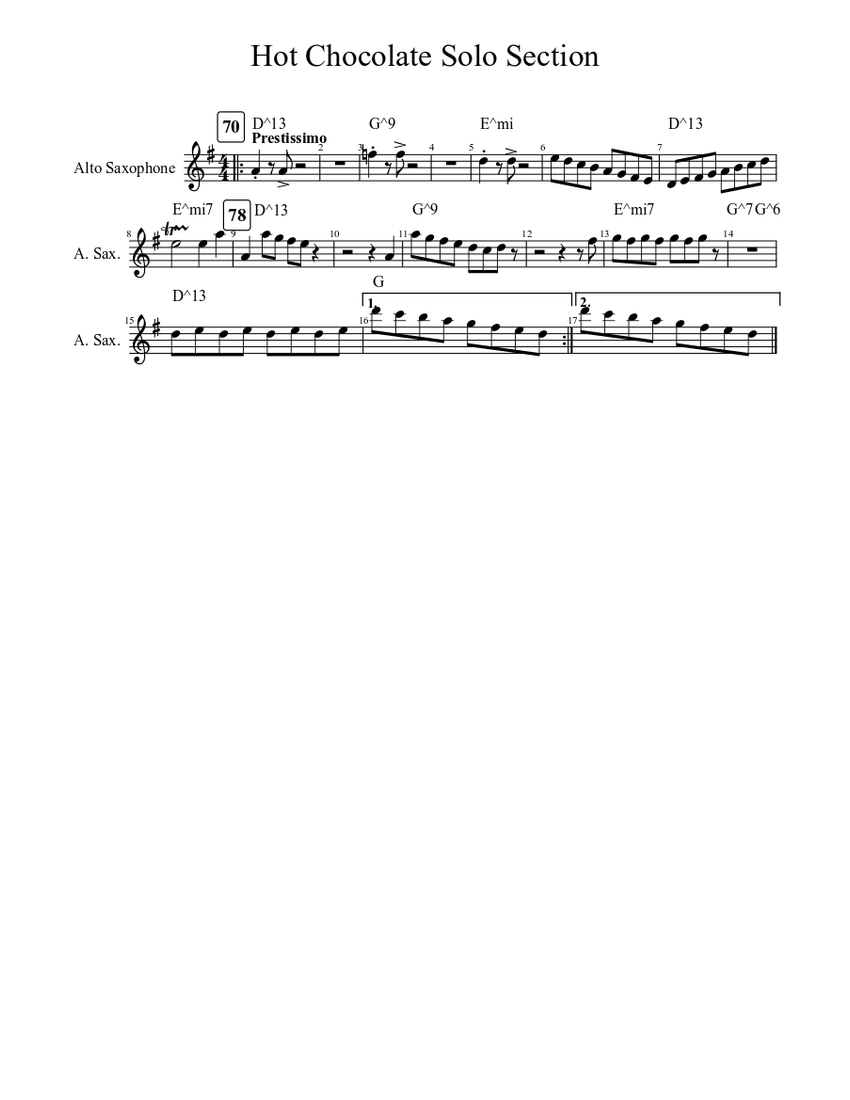 Hot Chocolate Solo Section Sheet music for Saxophone (Alto) (Solo ...