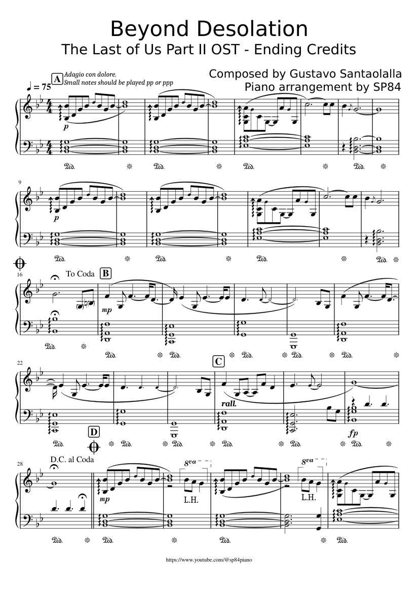 Beyond Desolation – Gustavo Santaolalla [Piano] Sheet music for Piano (Solo) Easy | Musescore.com