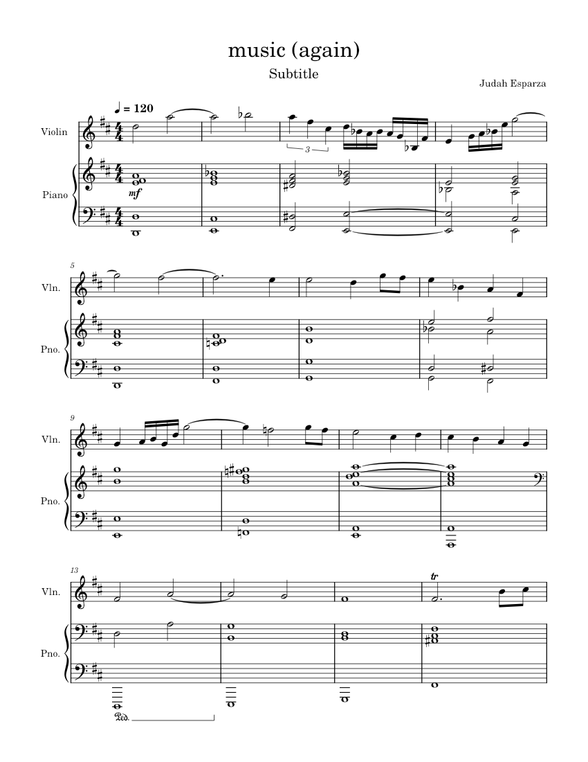 Music (again) Sheet music for Piano, Violin (Solo) | Musescore.com