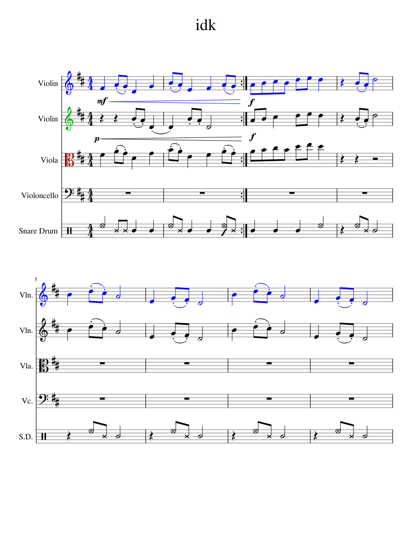idk Sheet music for Snare drum, Violin, Viola, Cello (Mixed Quintet ...