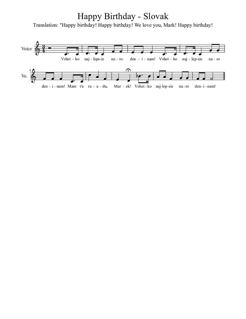 Happy Birthday - Slovak Sheet music for Voice (Other) (Solo) | Download ...