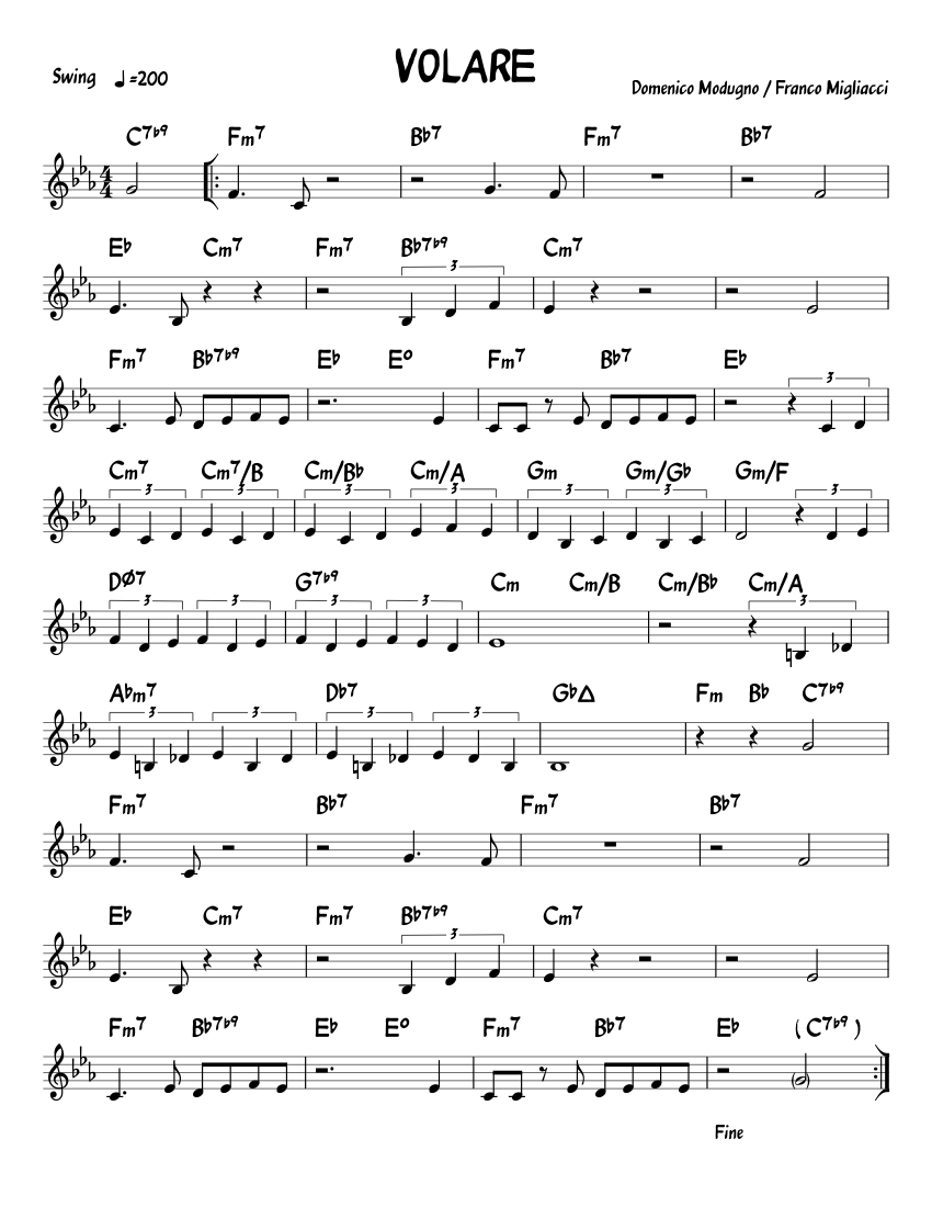 VOLARE Sheet Music with Chords for Piano (Solo) easy | MuseScore.com
