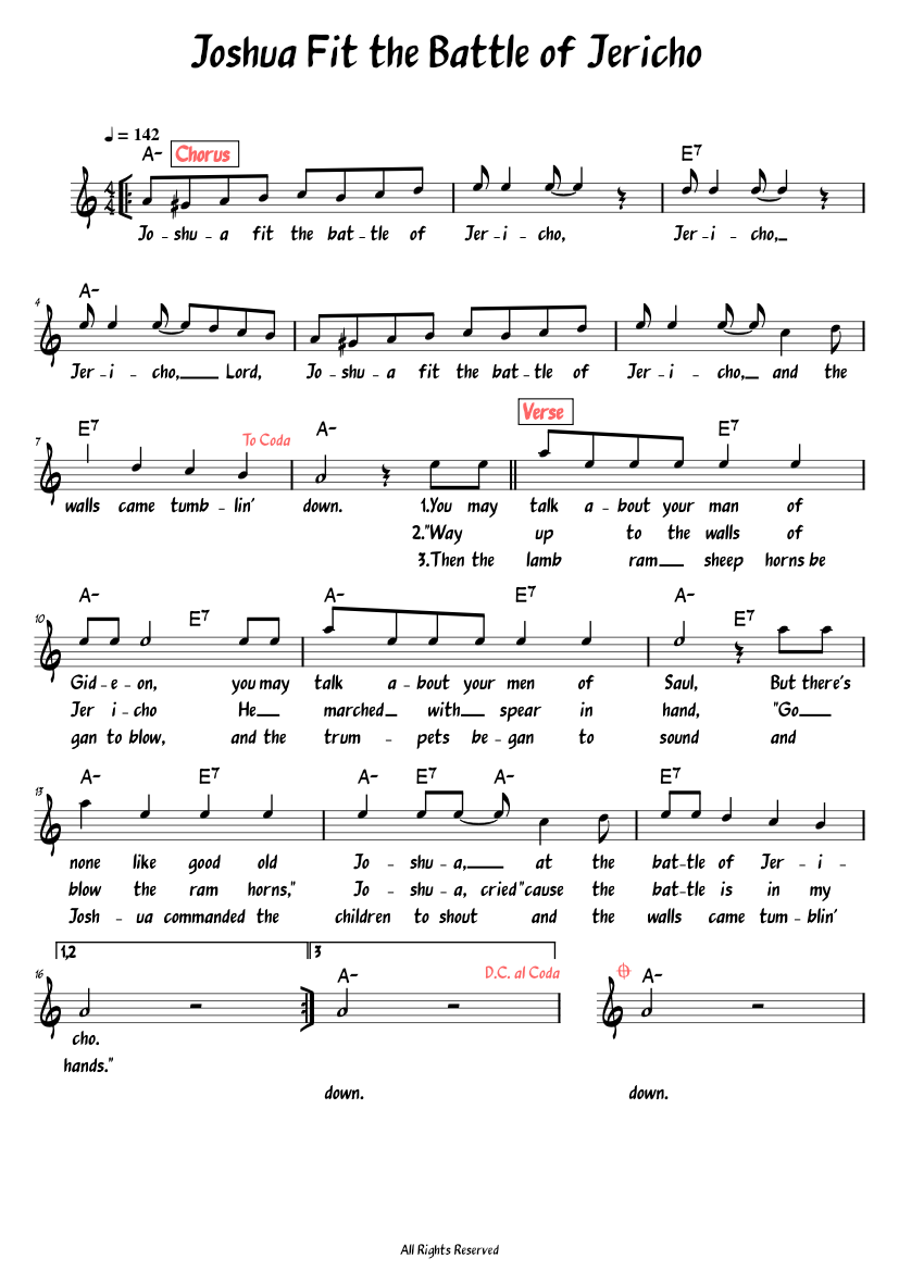 Joshua Fit the Battle of Jericho (Lead sheet with lyrics ) Sheet Music ...