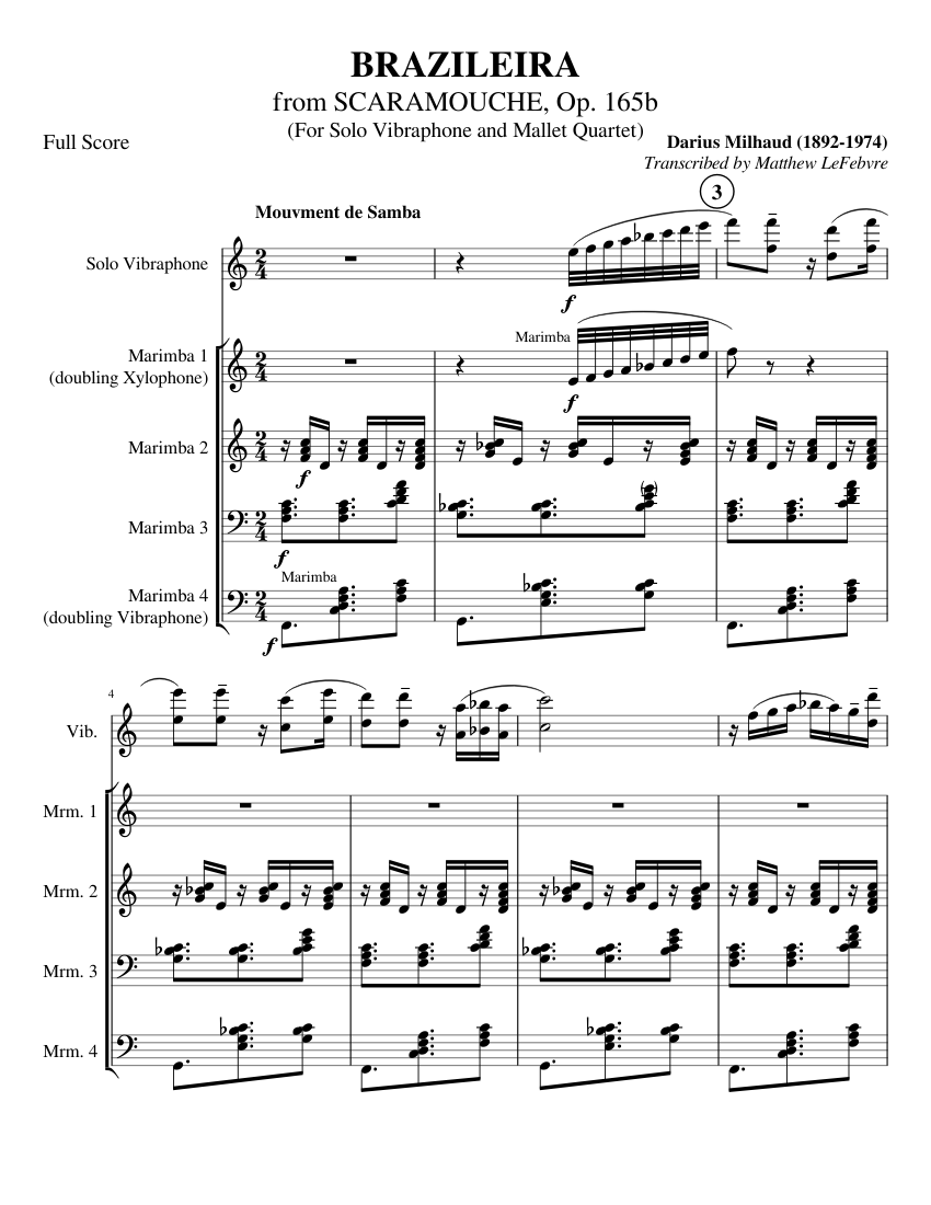Milhaud: Brazileira (from "Scaramouche, Op. 165b") | Arranged for Solo ...