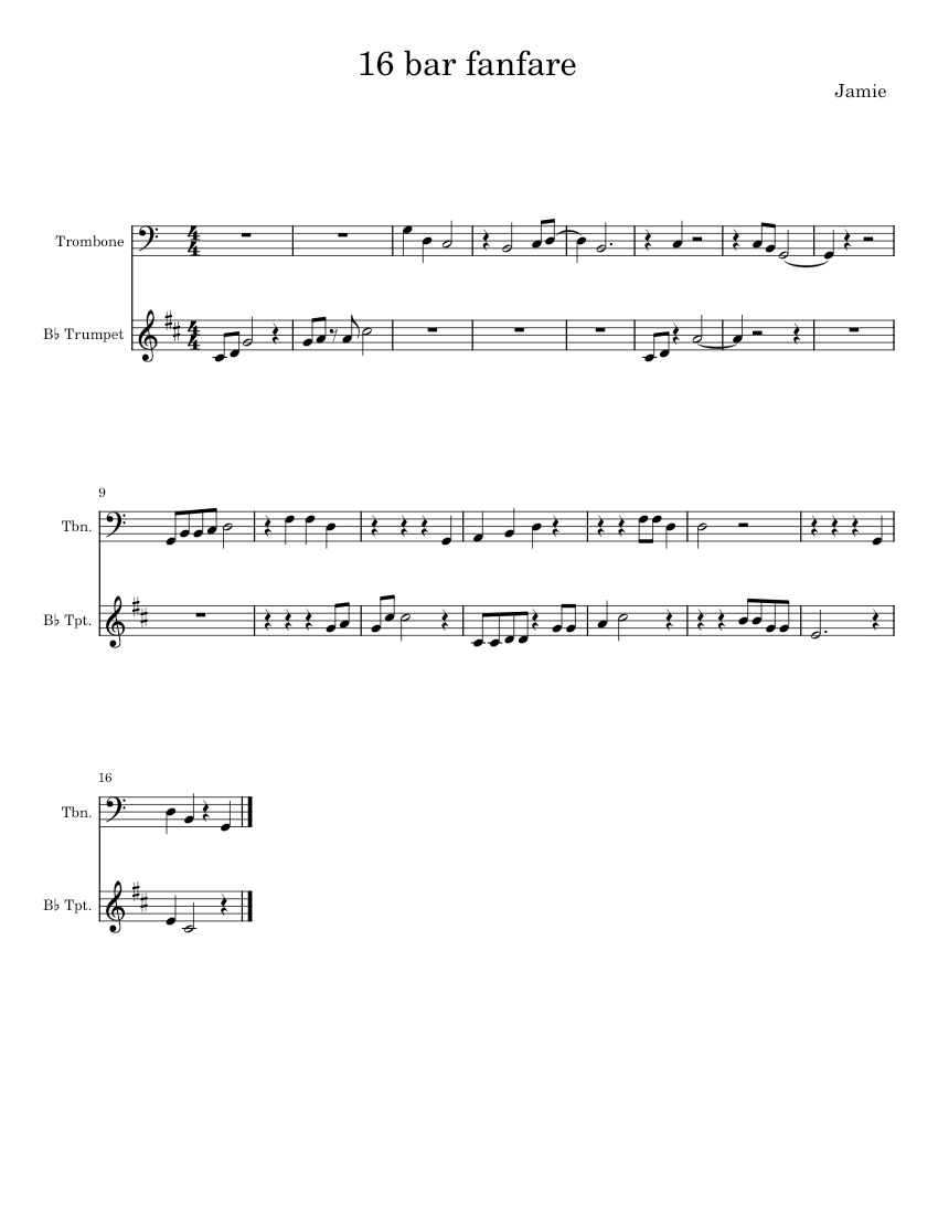 16 bar fanfare - Jamie Sheet Music for Trombone, Trumpet other (Brass ...