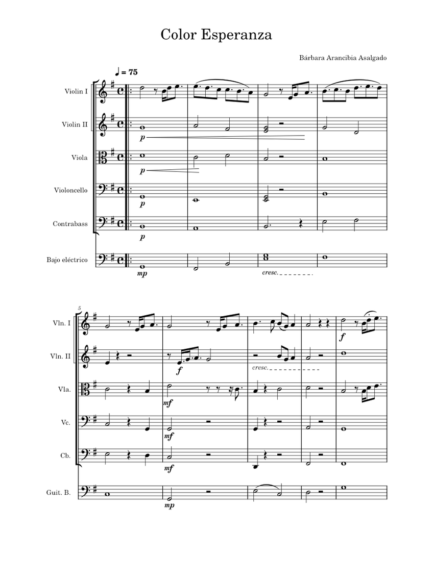 Color esperanza ensamble Sheet music for Contrabass, Violin, Viola ...