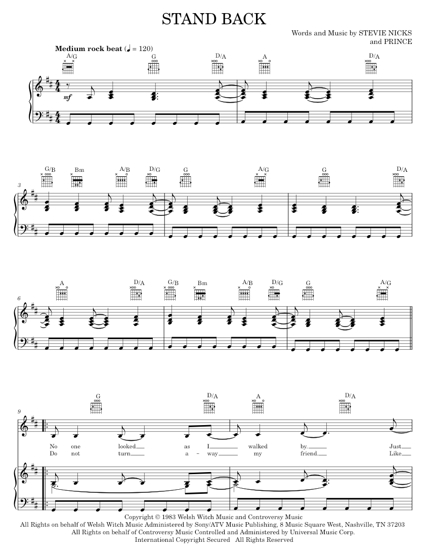 Play Official version of Stand Back Sheet Music by Stevie Nicks Prince ...