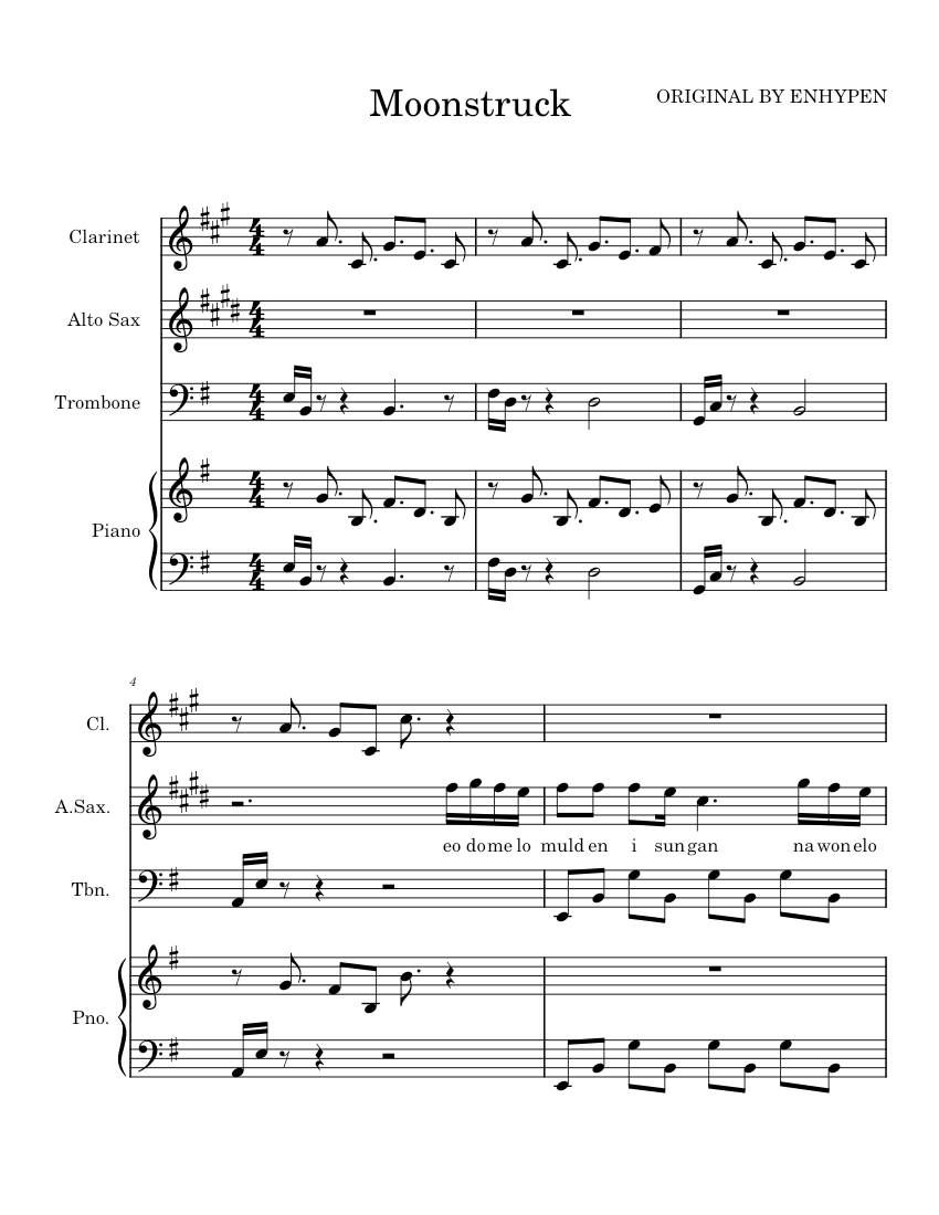 Moonstruck – ENHYPEN Sheet Music for Piano, Trombone, Saxophone alto ...