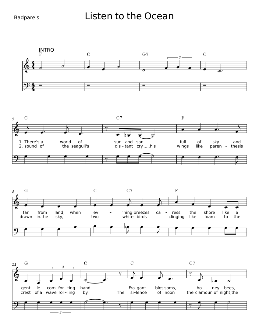 Listen to the Ocean Sheet Music with Chords for Synthesizer (Mixed Duet ...