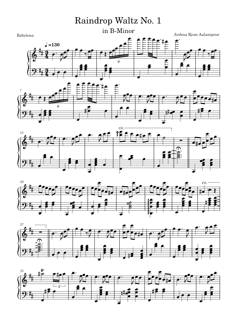 Raindrop Waltz No. 1 in B-Minor – Joshua Kyan Aalampour Raindrop Waltz No 1 in B Minor Sheet ...