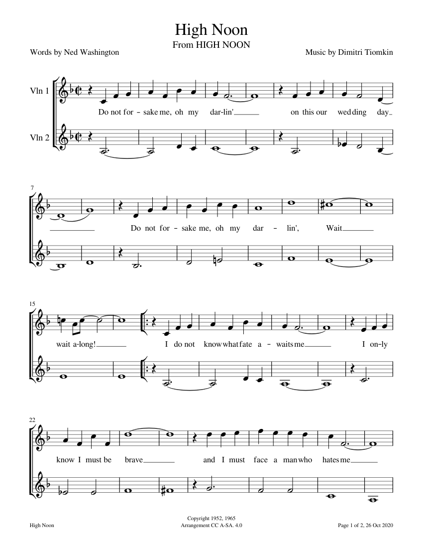 High Noon Sheet music for Violin (String Duet) | Musescore.com