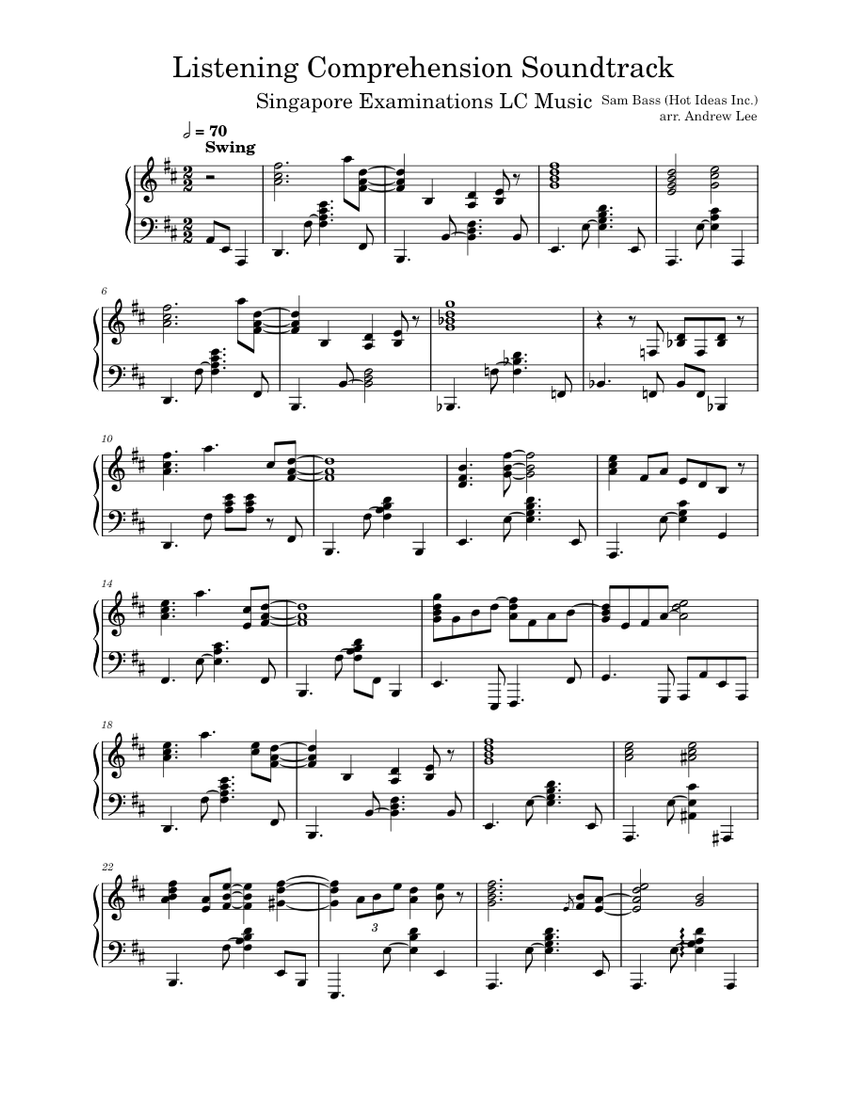 [Piano Arr.] Singapore Listening Comprehension Music Sheet music for ...