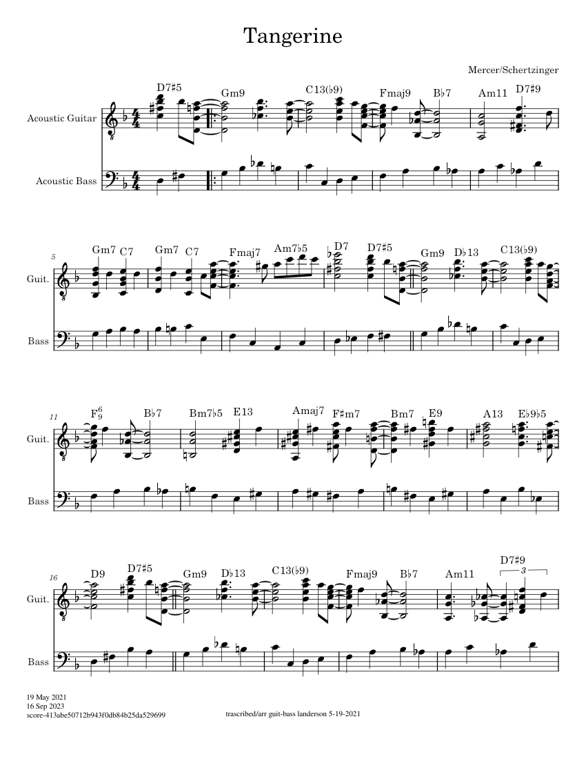 Tangerine – Victor Schertzinger Sheet music for Guitar, Bass guitar ...
