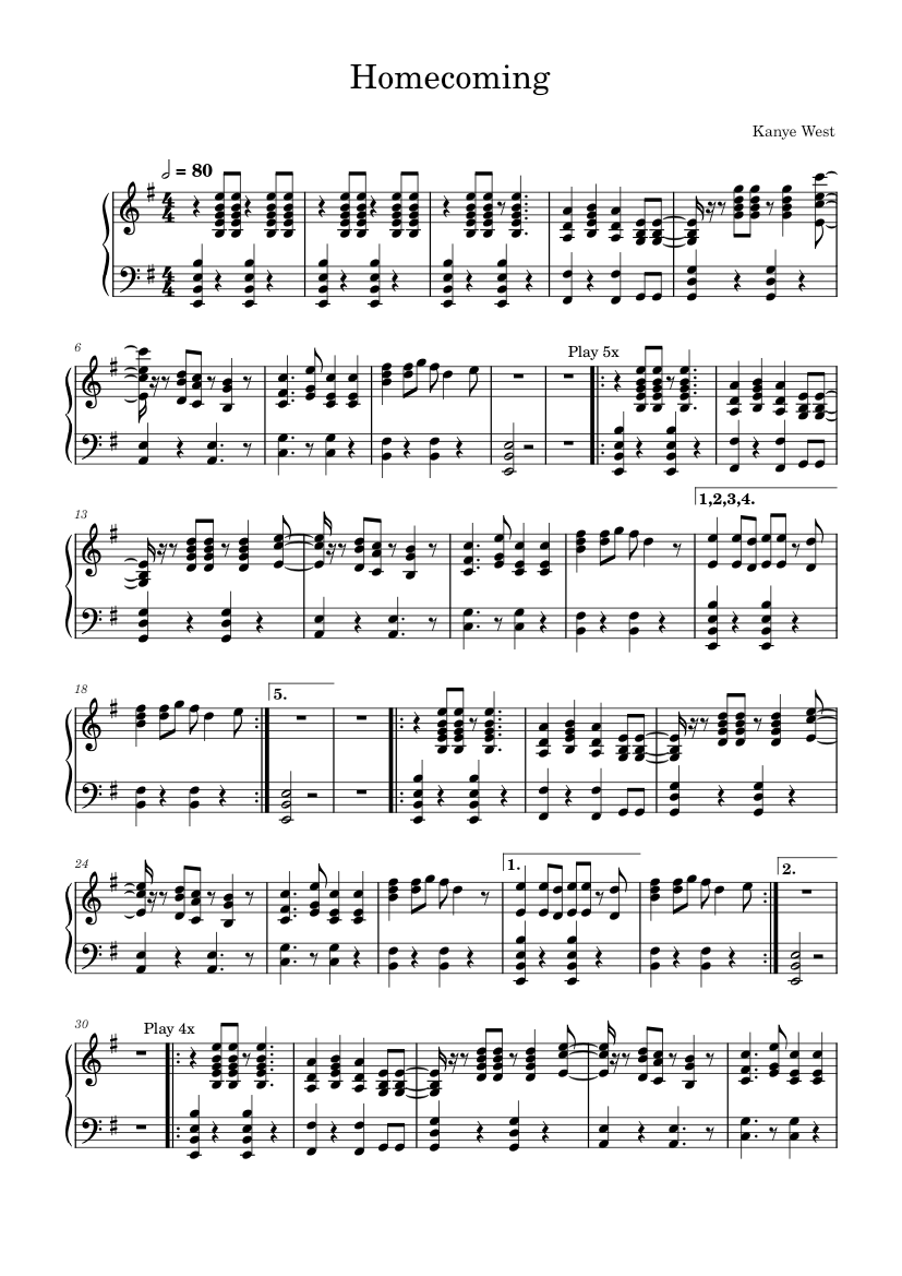 Homecoming – Kanye West Sheet music for Piano (Solo) Easy | Musescore.com