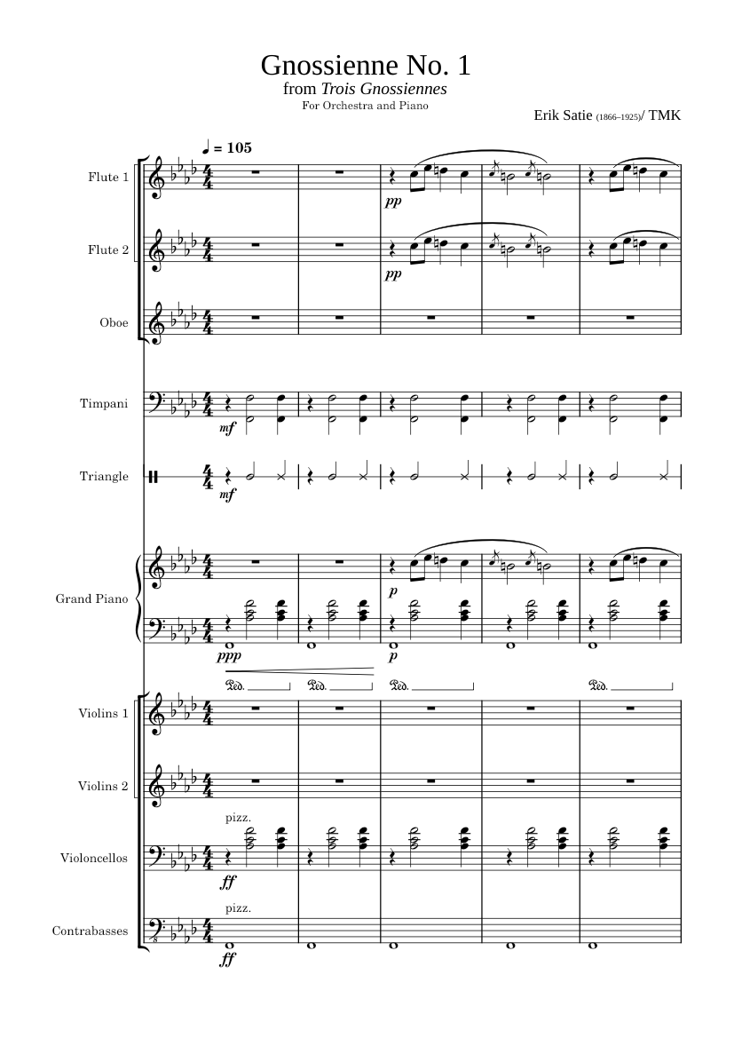 Gnossienne No.1 – Erik Satie Sheet music for Piano, Flute, Oboe, Timpani & more instruments ...