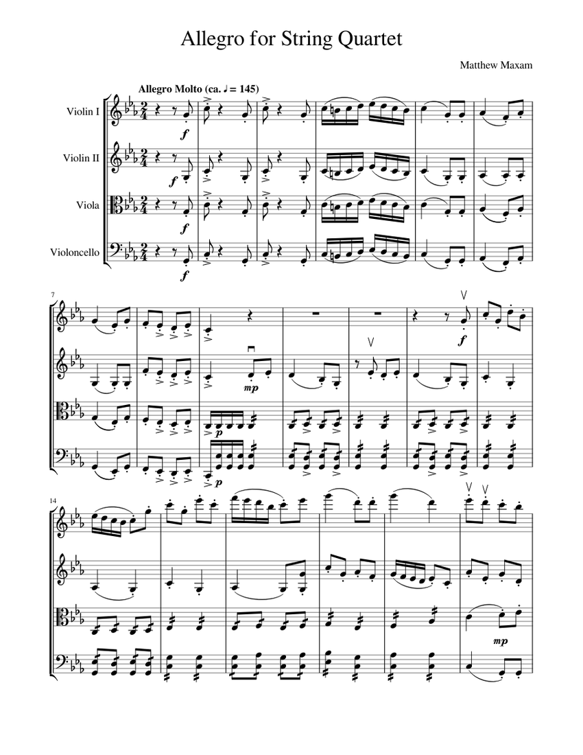 Allegro For String Quartet Sheet Music For Violin Viola Cello String 3994