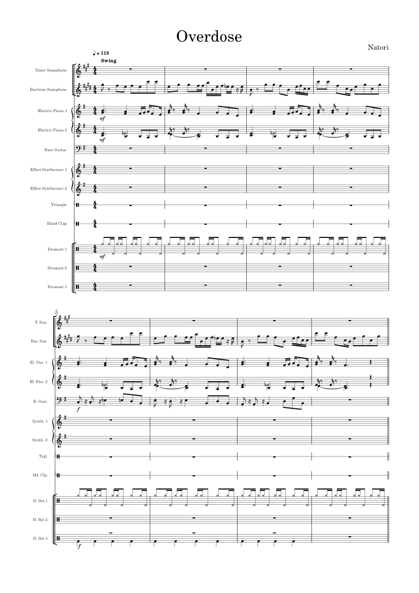 Overdose – Natori Sheet music for Piano, Saxophone tenor, Saxophone ...
