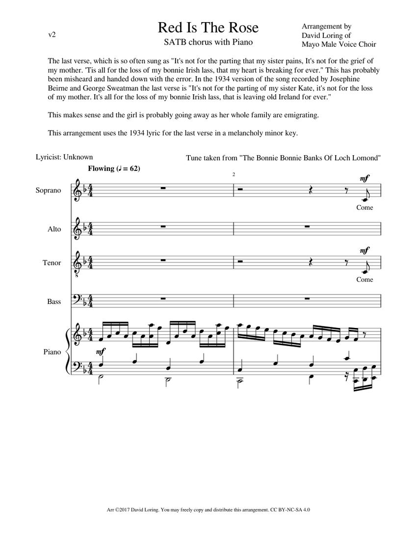 Red Is The Rose SATB Sheet music for Piano, Soprano, Alto, Tenor & more ...