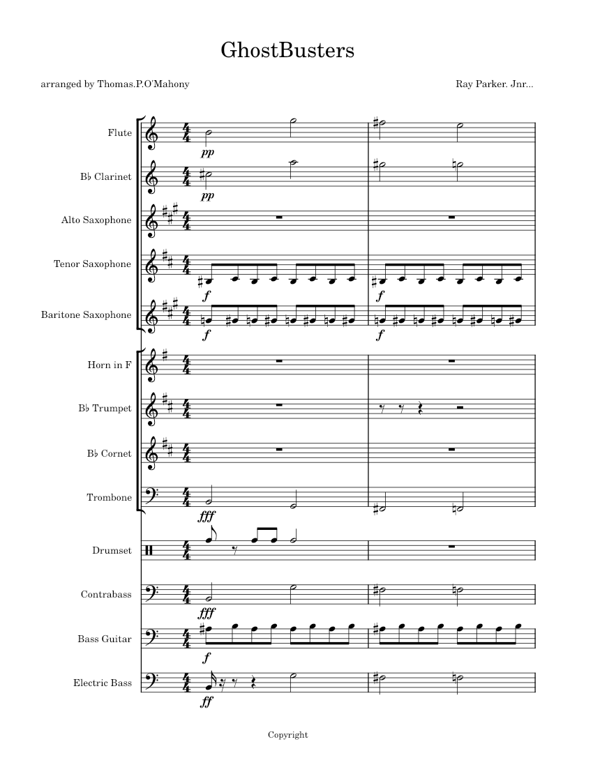 Ghostbusters – Ray Parker Jr. GhostBusters Theme Band.mscz Sheet Music ...