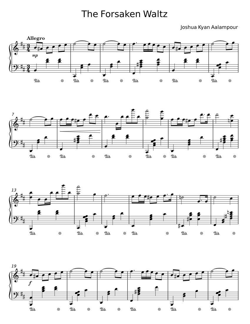 The Forsaken Waltz - Joshua Kyan Aalampour Sheet music for Piano (Solo) | Musescore.com
